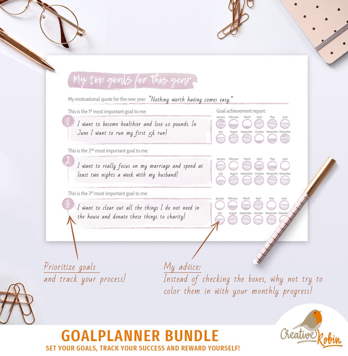 Printable GOAL PLANNER • Goal Planning Calender • Monthly Goal Setting ...