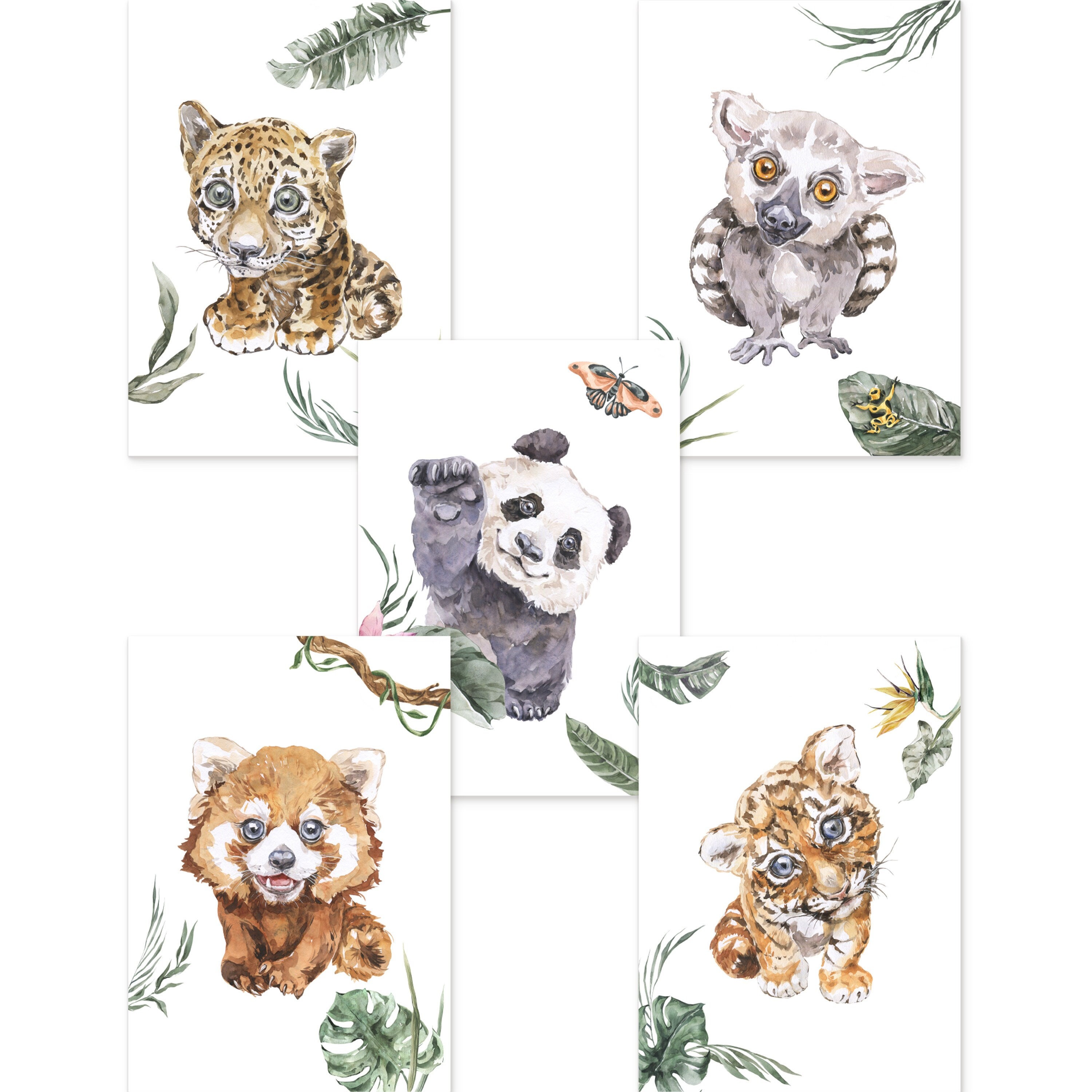 Set of 5 Jungle Animals Poster Set for the Nursery I Sweet Baby Room ...