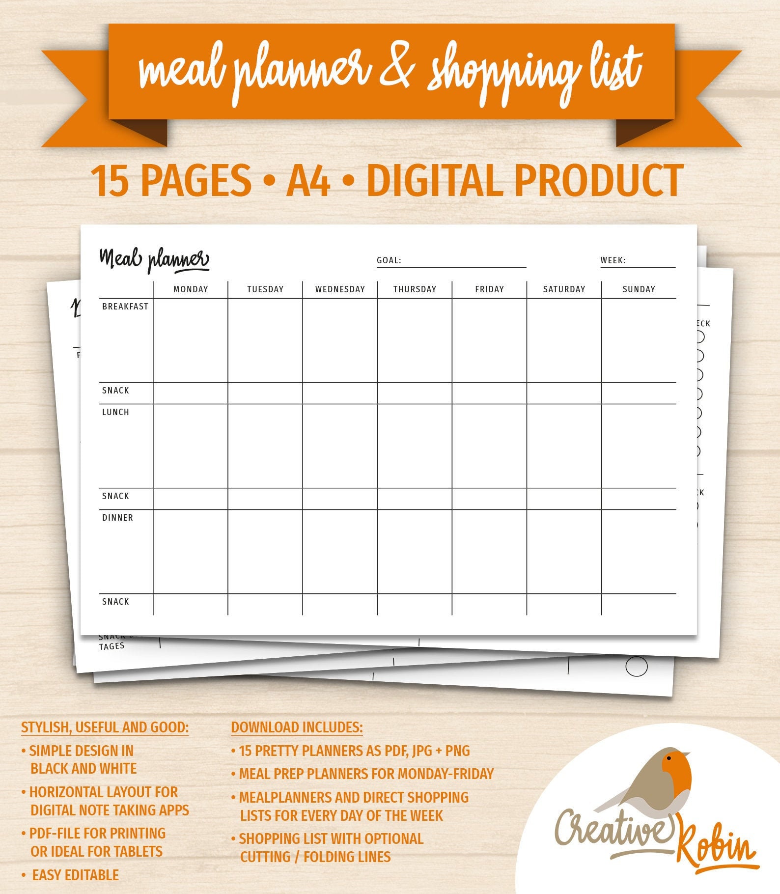 Meal Planner Food With Shopping Checklist PDF | Meal Preparation ...