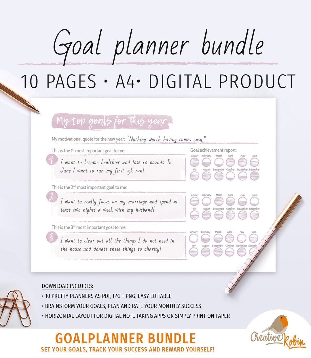 Printable GOAL PLANNER • Goal Planning Calender • Monthly Goal Setting ...