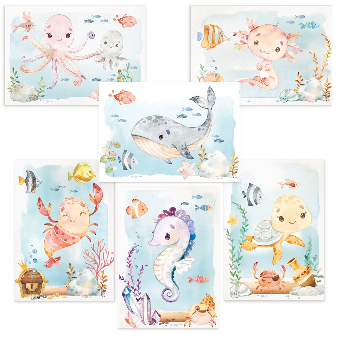 Sea Creatures Poster Set for the Baby Room I Turtle, Whale, Seahorse ...