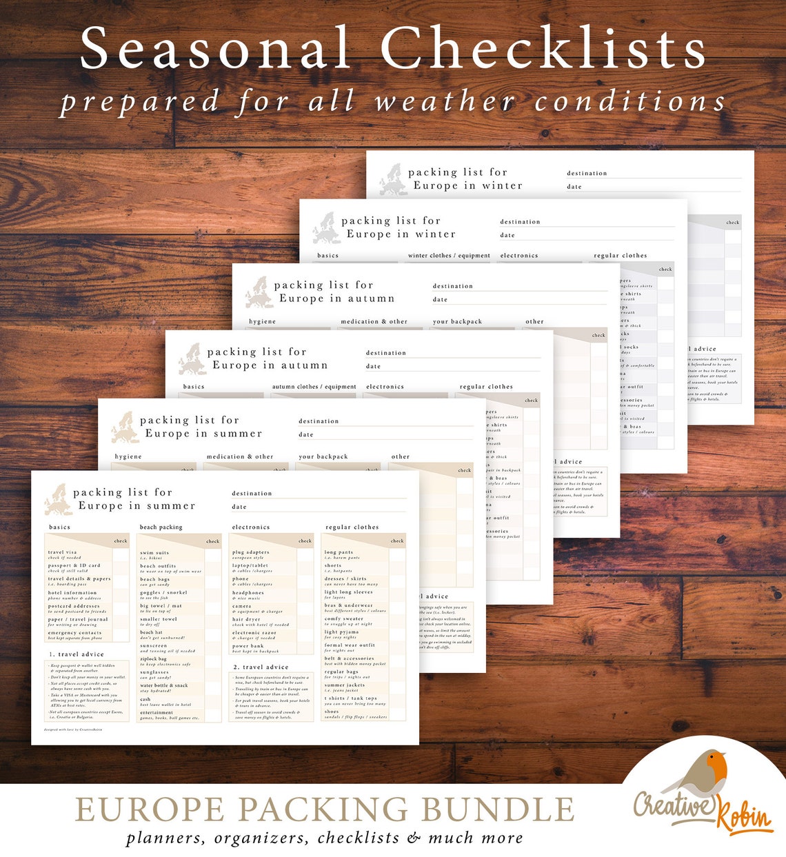 PACKING LIST PLANNER Europe Packing Planner Travel Planner - Etsy