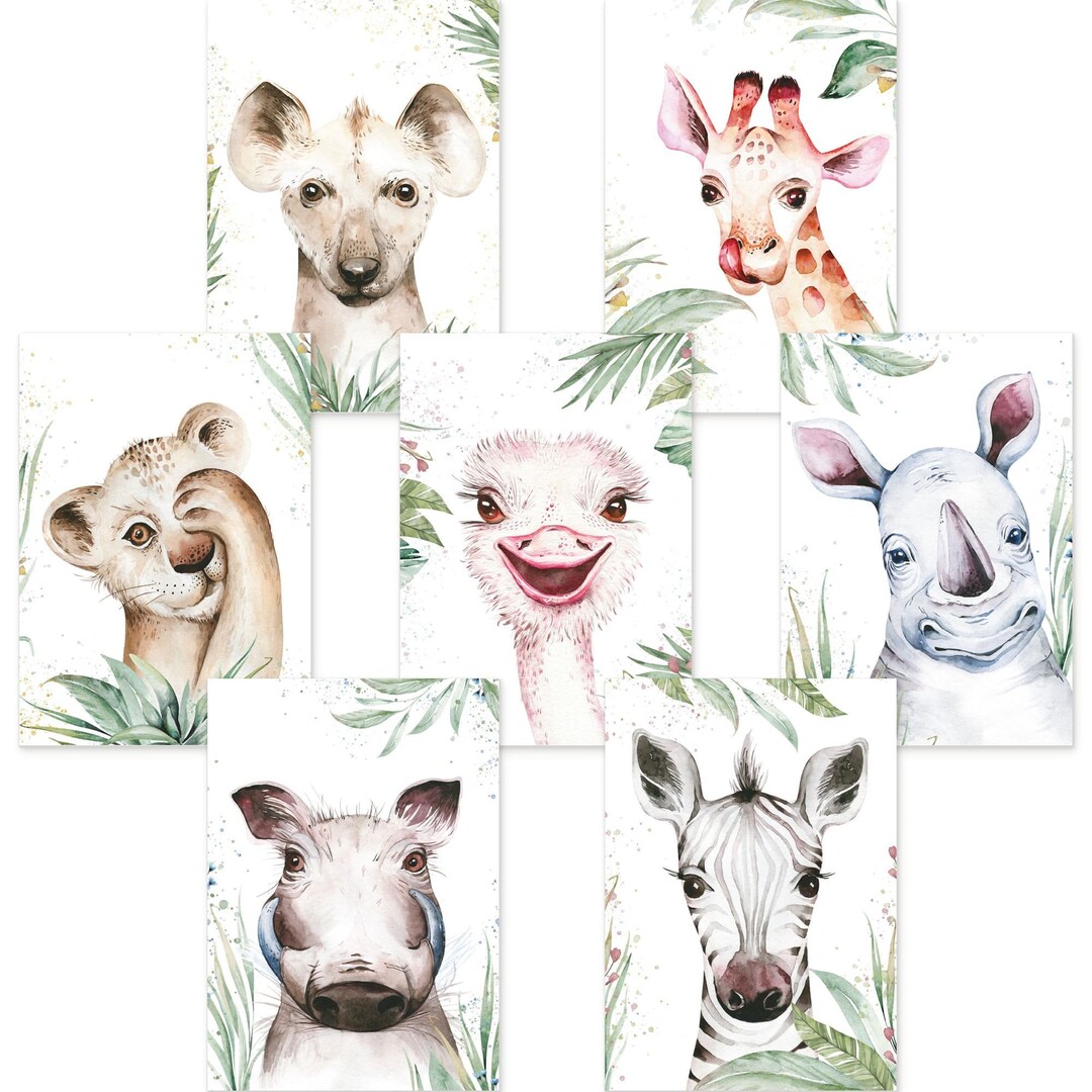 Set of 7 Posters With Cute Baby Animals From Africa Baby - Etsy
