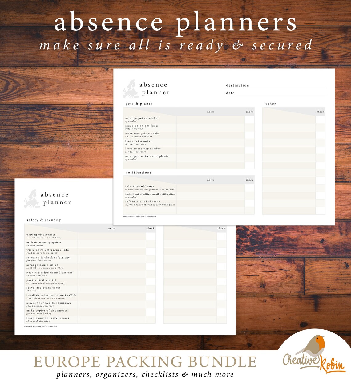 PACKING LIST PLANNER Europe Packing Planner Travel Planner | Etsy