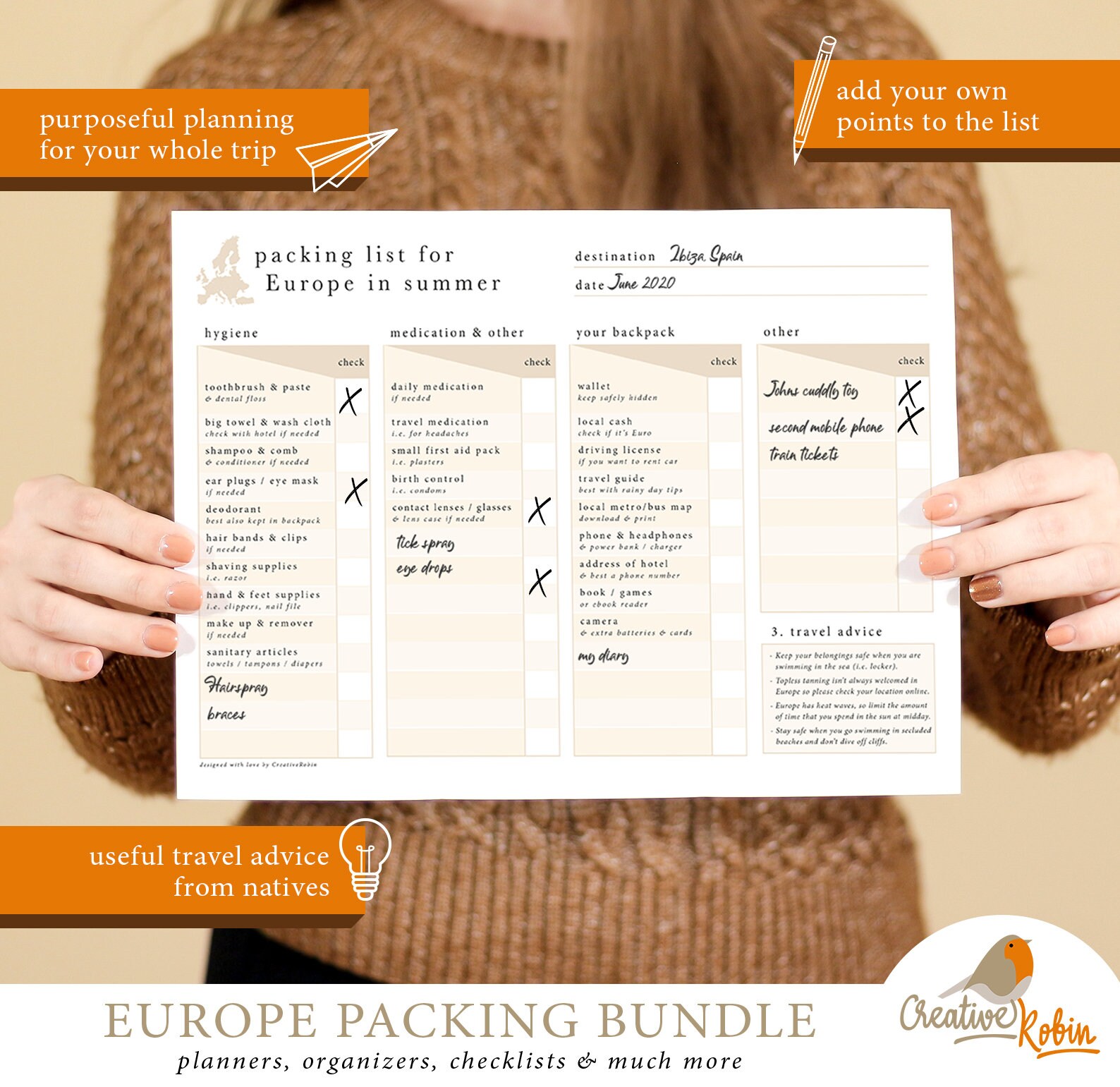 PACKING LIST PLANNER | Europe Packing Planner | Travel Planner ...