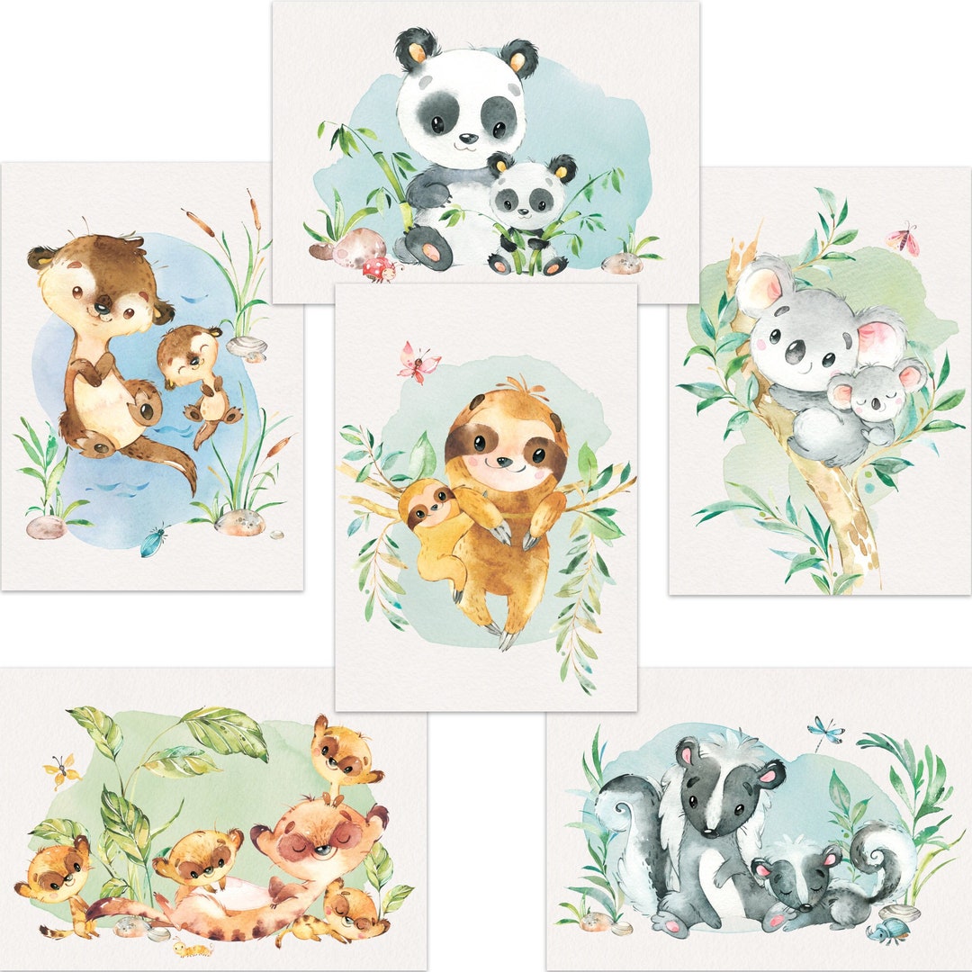 Exotic Mother & Baby Animals Poster Set for the Children's Room I Baby ...