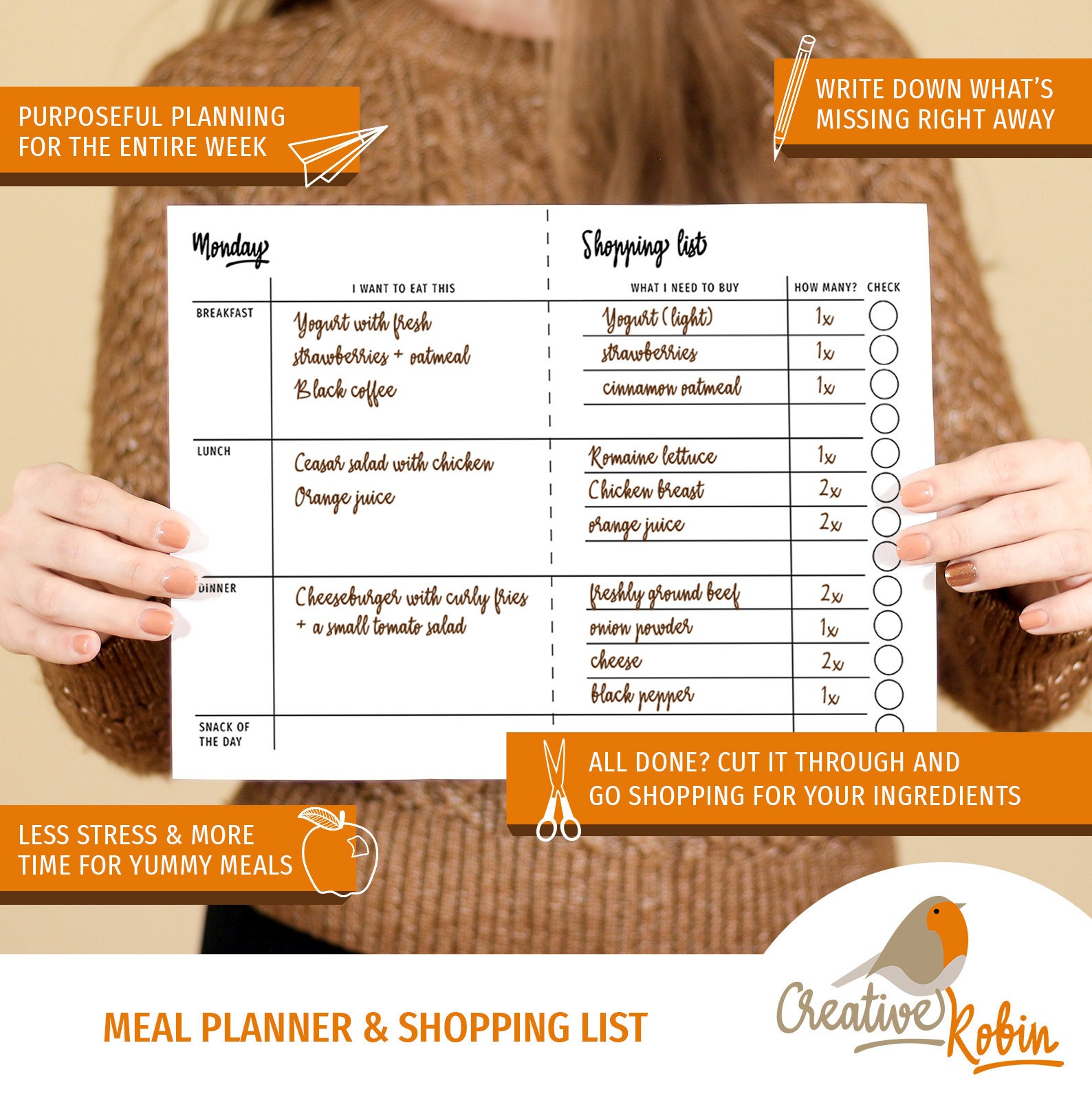 Meal Planner Food With Shopping Checklist PDF Meal Preparation ...