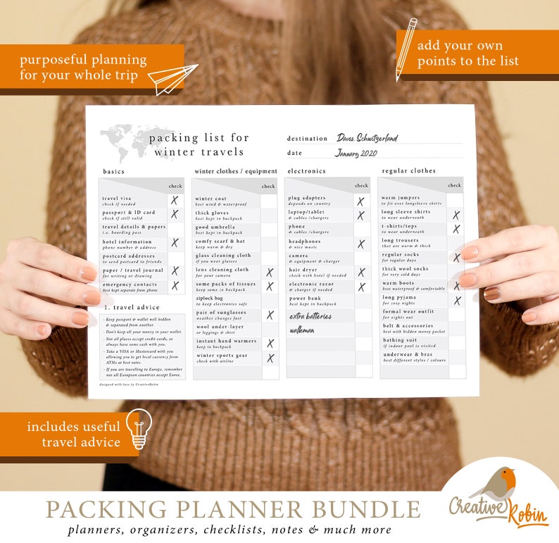 PACKING LIST PLANNER Packing Planner Vacation Packing - Etsy