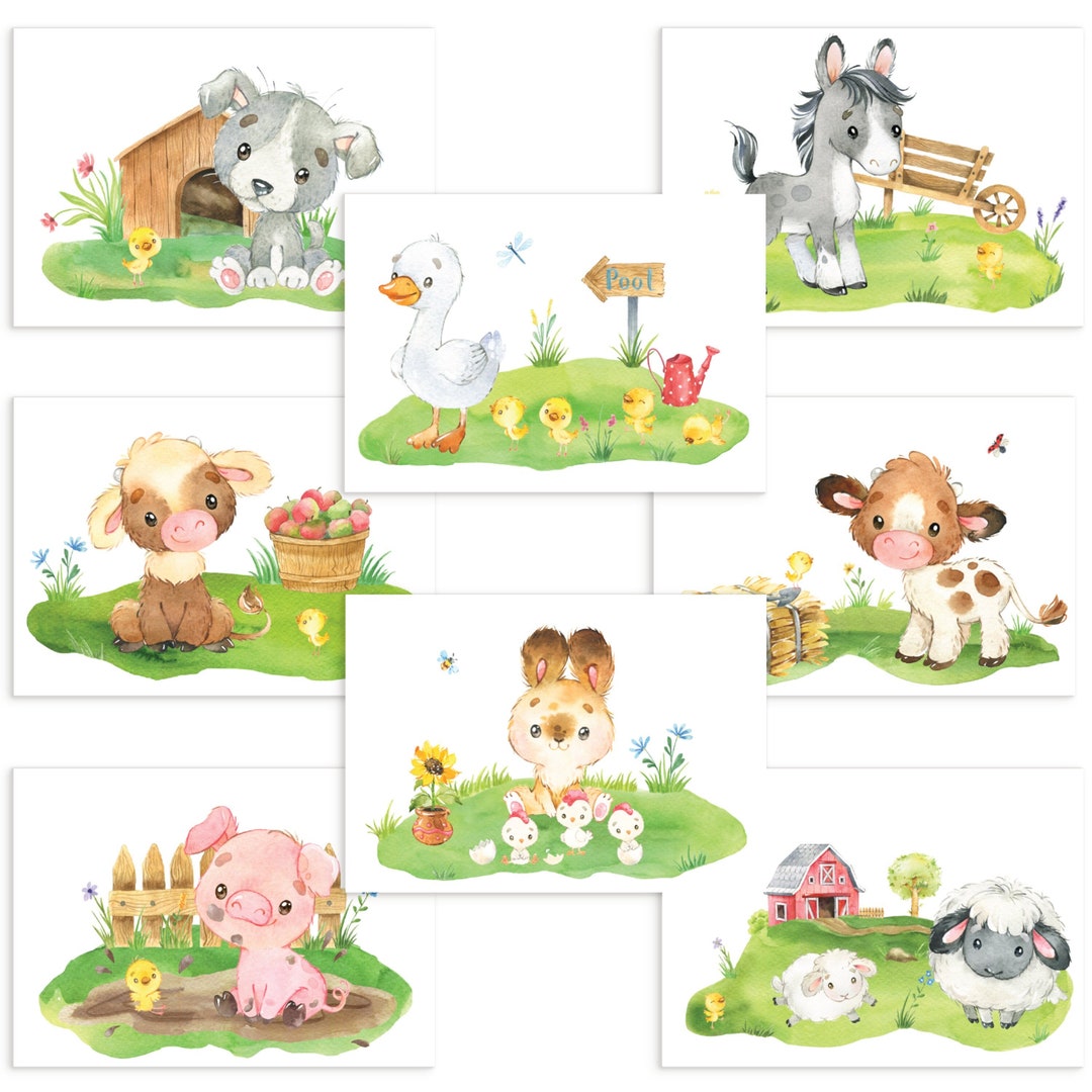 Set of 8 Posters of Farm Animals for the Baby Room I Cute Nursery ...