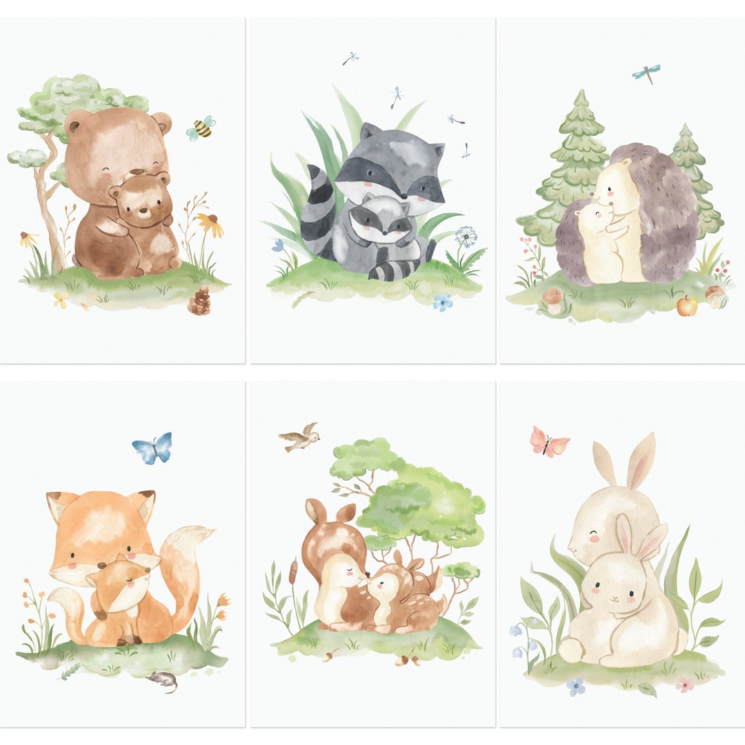 Set of 6 Boho Forest Animals Poster Set for the Children's Room I Baby ...