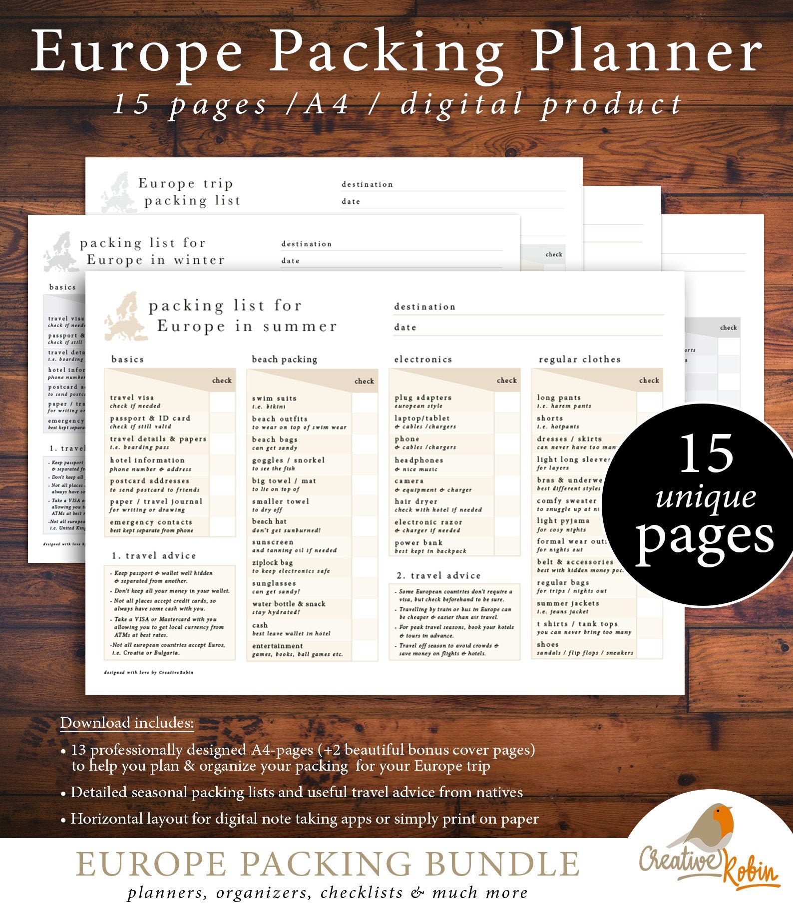 PACKING LIST PLANNER | Europe Packing Planner | Travel Planner ...