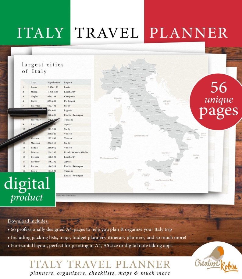 Printable ITALY TRAVEL PLANNER • Italy Trip Planner • Map of Italy ...
