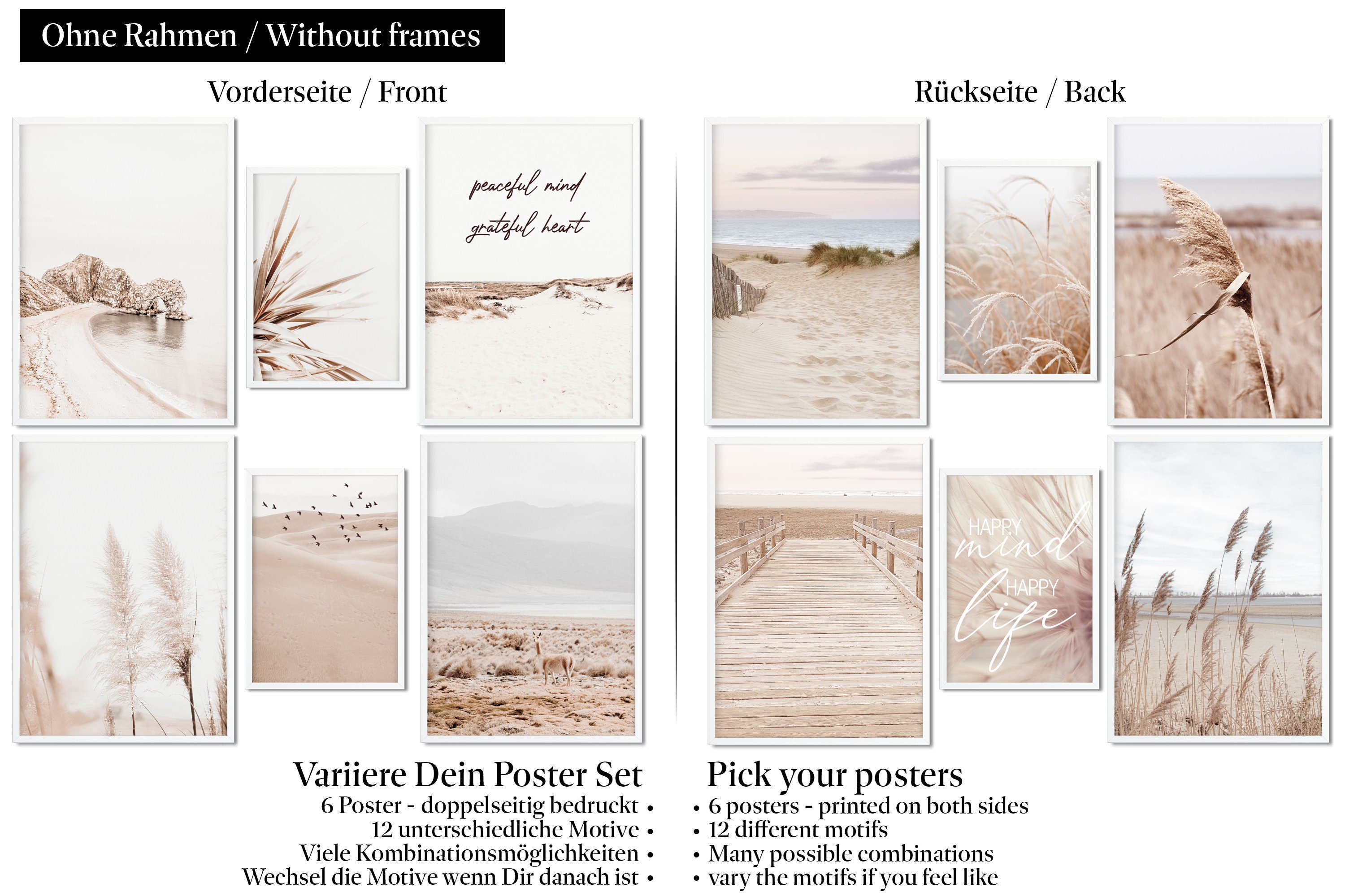 Pampas Poster Set as Living Room Decoration | 4x A3 + 2x A4 Wall Art ...