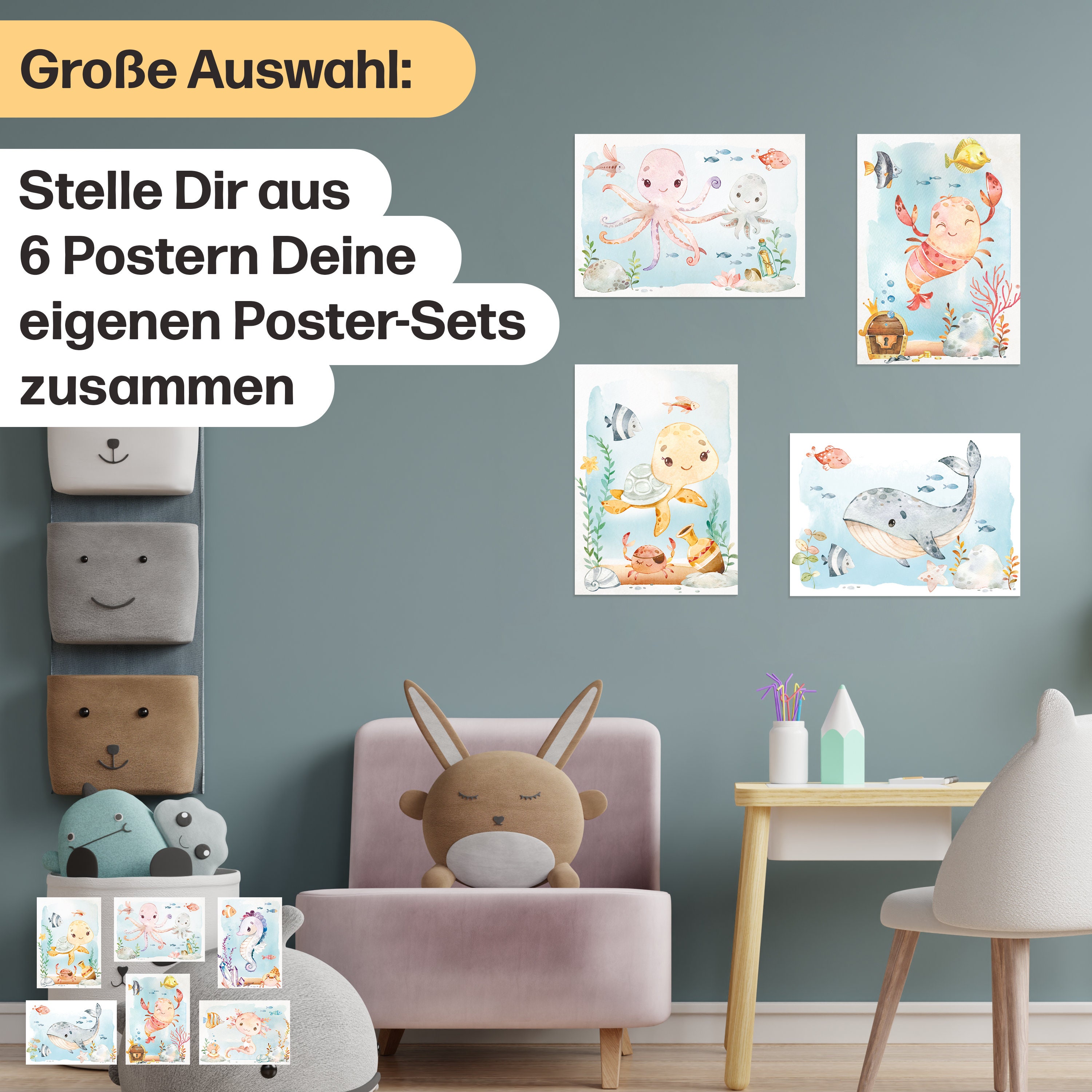 Sea Animals Poster Set for the Baby Room I Turtle Whale - Etsy