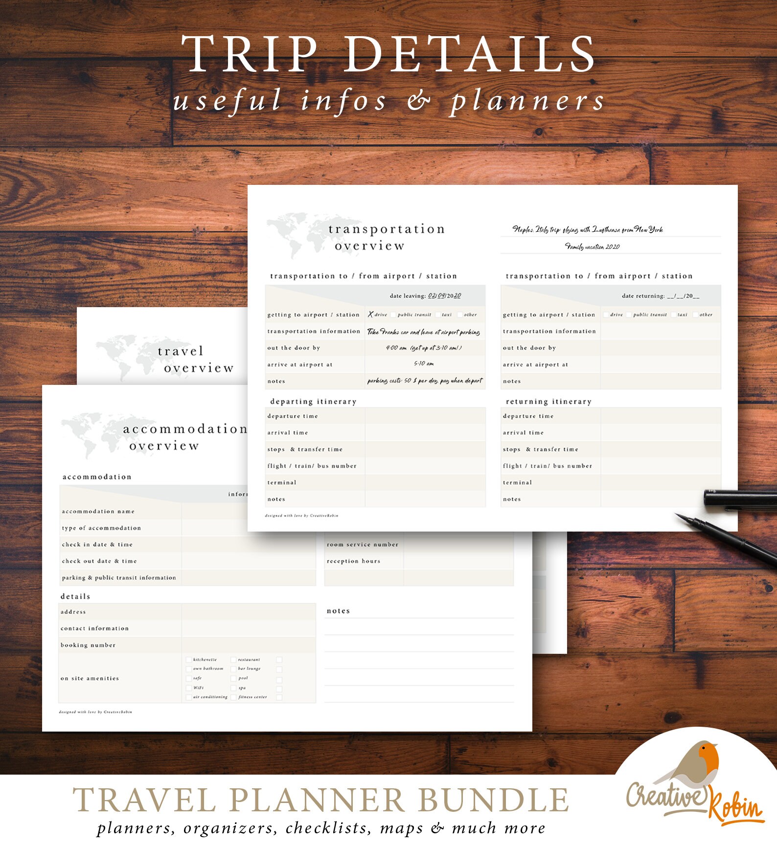 Printable TRAVEL PLANNER Kit World Trip Planner • World Map • Travel ...