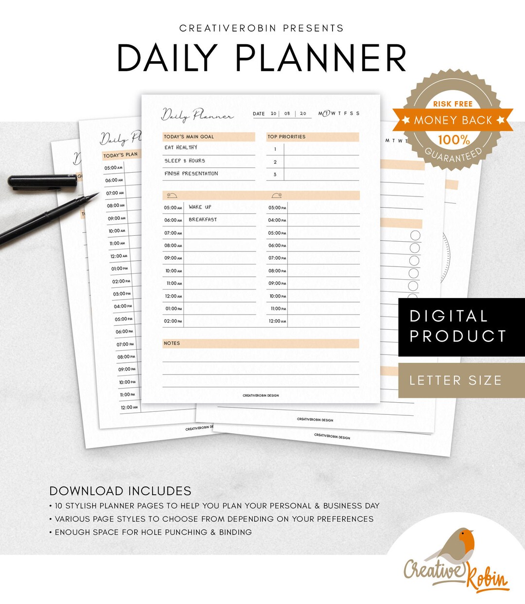 DAILY PLANNER Bundle • Day Organizer | Undated to Do List | Daily ...