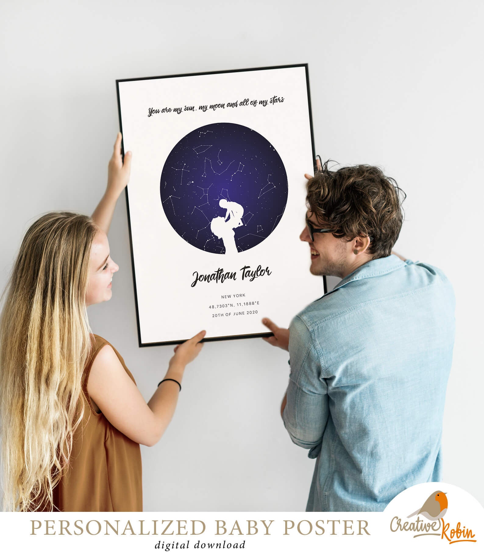 Baby Birth STAR MAP Personalized Constellation Map Night Sky Print Sky Map Printable Star Chart ...
