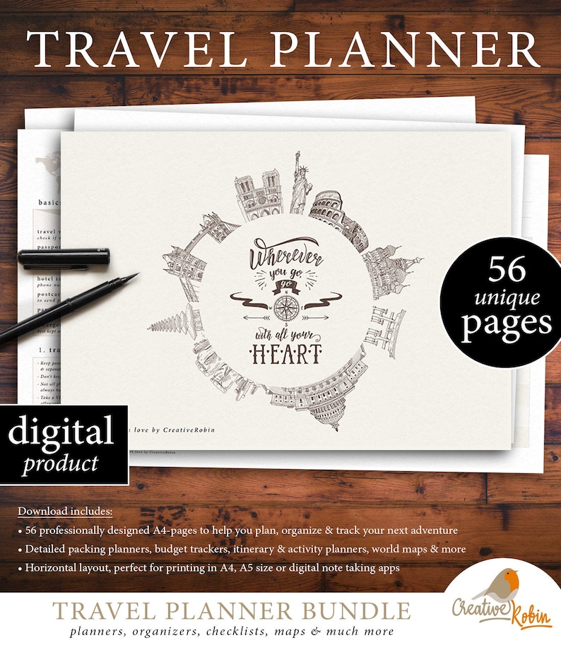Printable TRAVEL PLANNER Kit World Trip Planner • World Map • Travel ...