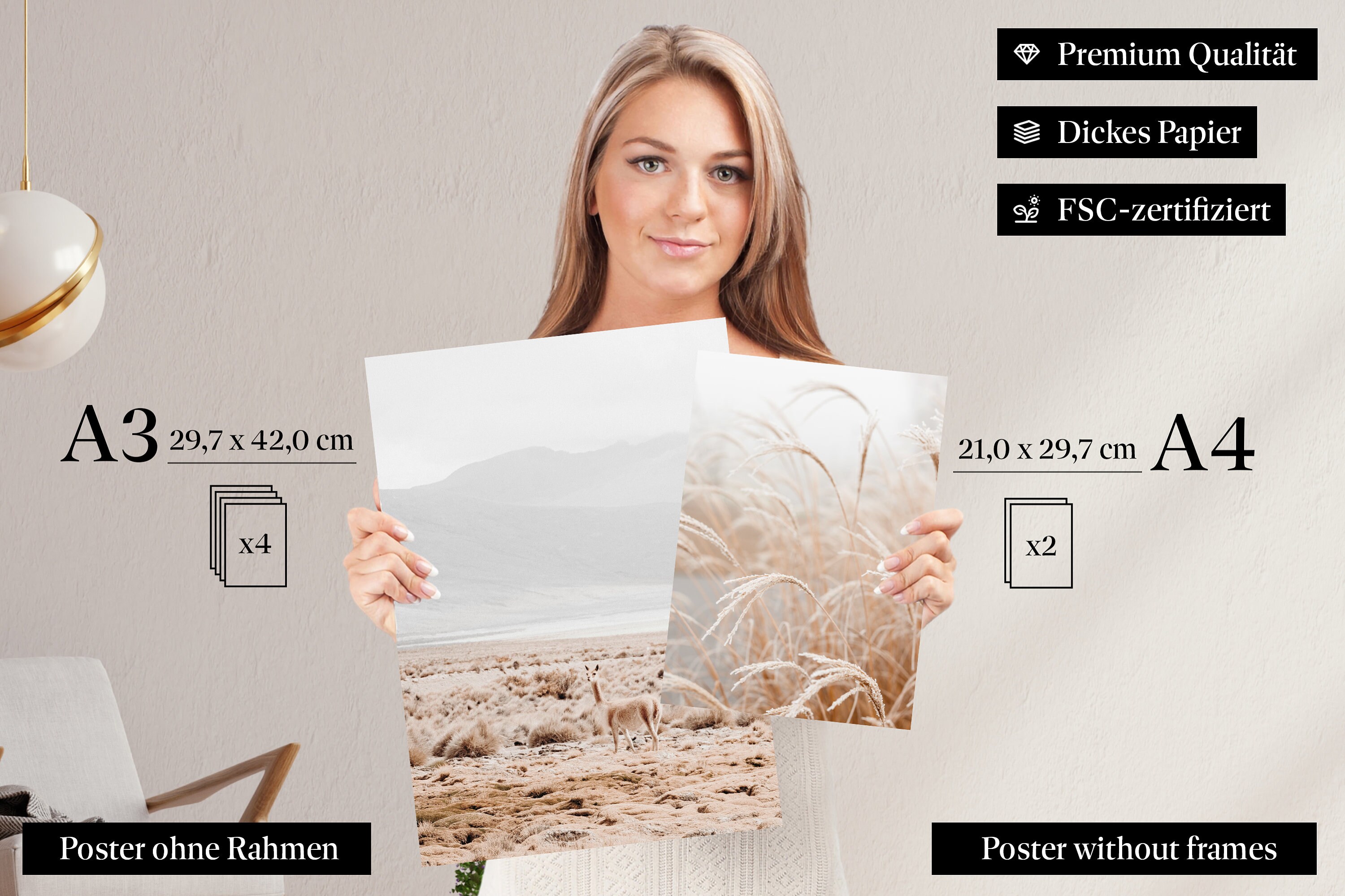 Pampas Poster Set as Living Room Decoration | 4x A3 + 2x A4 Wall Art ...