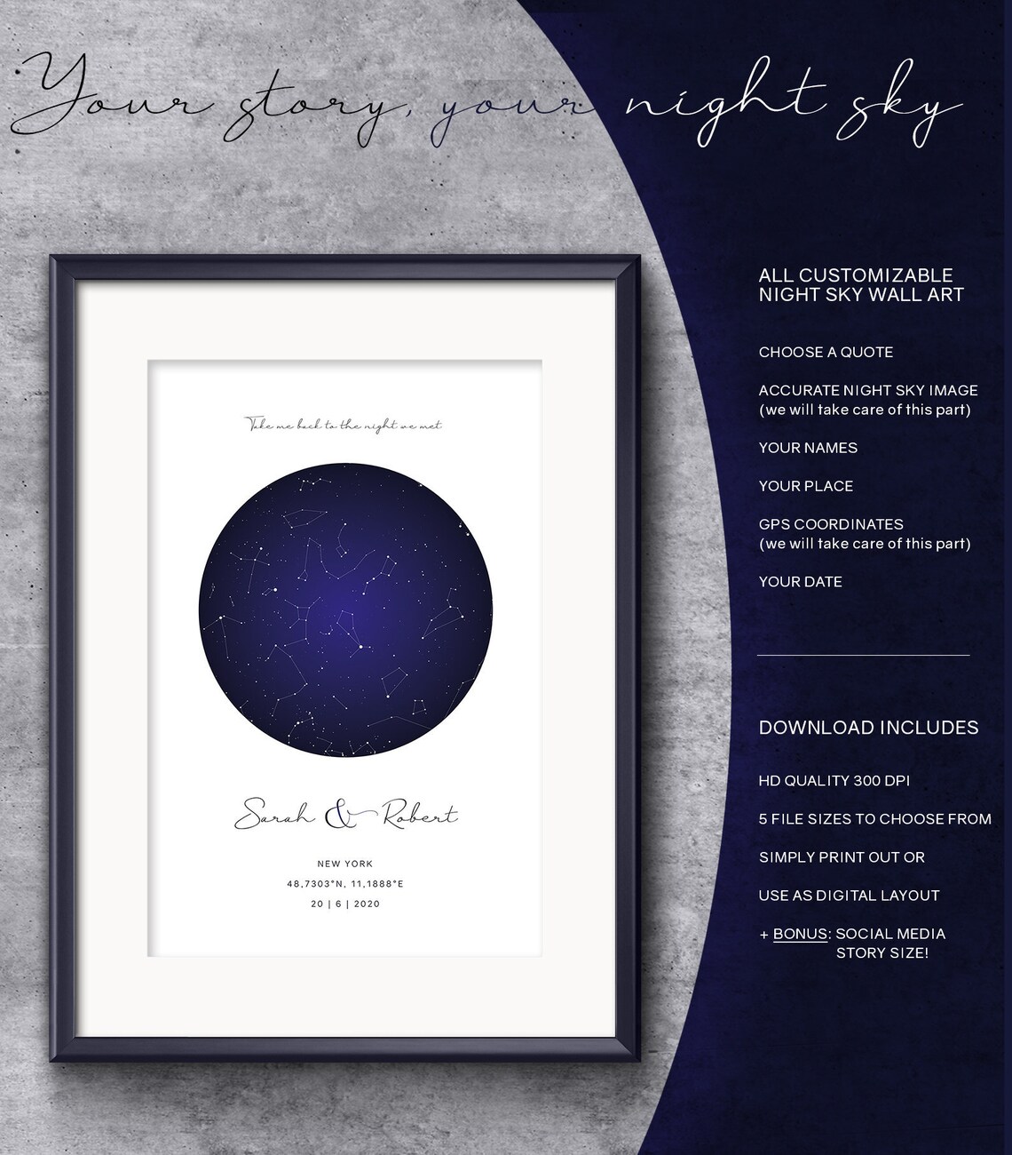 Custom Star Map Personalized Constellation Map Night Sky - Etsy