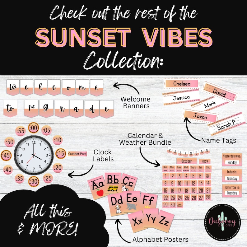 Analog Clock Labels - SUNSET VIBES COLLECTION - Etsy