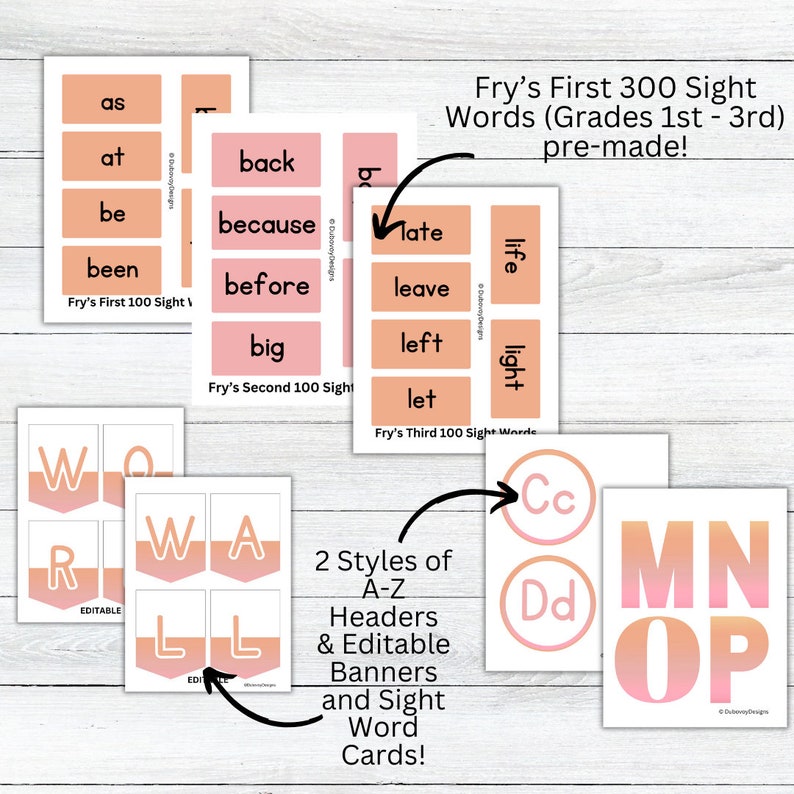 Sight Words Word Wall | Editable | SUNSET VIBES COLLECTION - Etsy