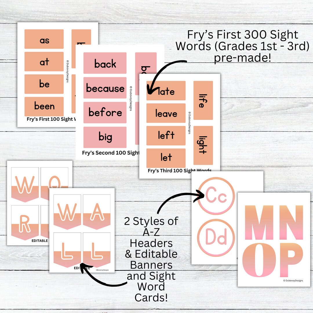 Sight Words Word Wall | Editable | SUNSET VIBES COLLECTION - Etsy