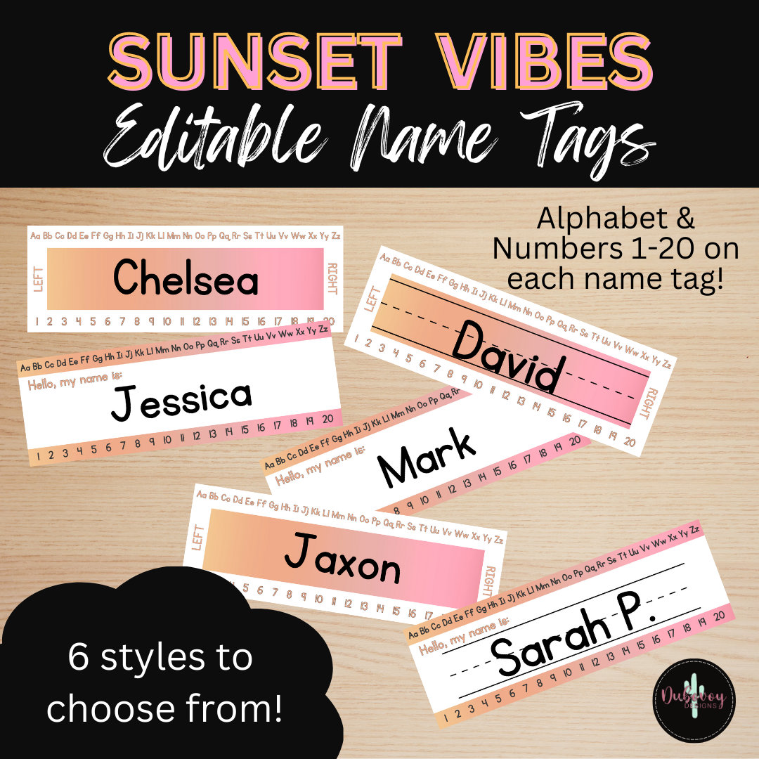 Editable Name Tags for Classroom Desks - SUNSET VIBES COLLECTION - Etsy