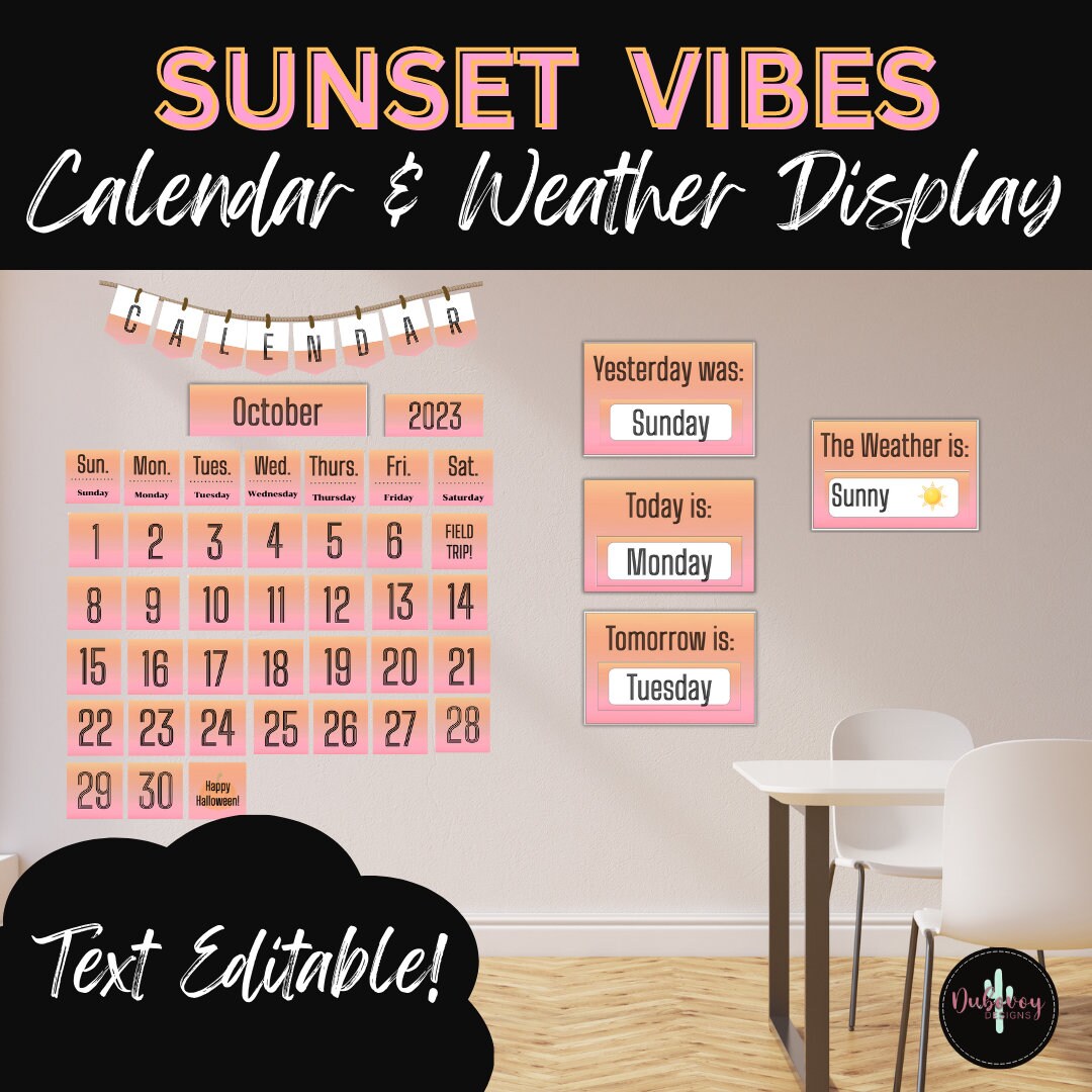 Calendar and Weather Display - SUNSET VIBES COLLECTION - Etsy
