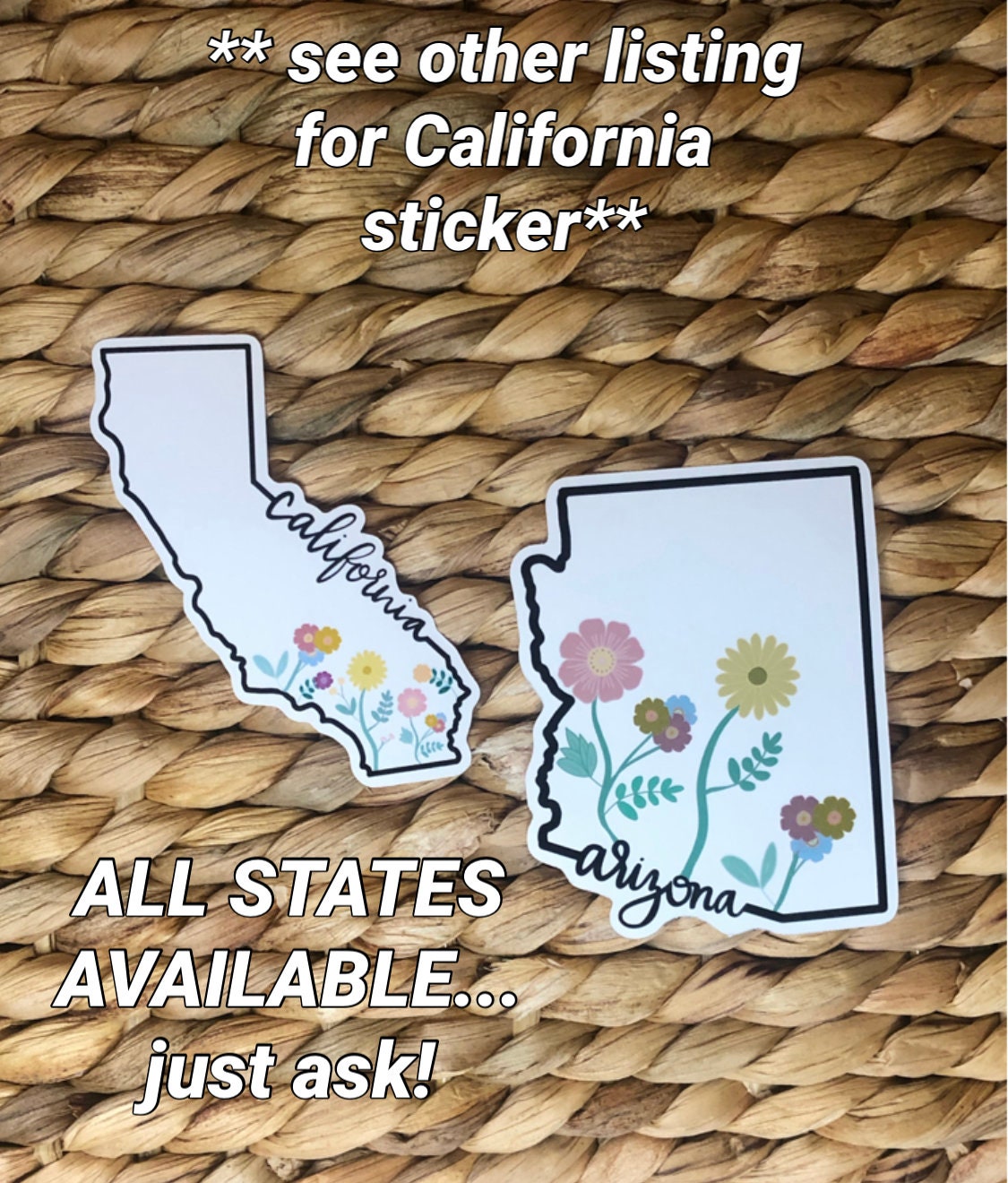Arizona Floral Sticker / California Floral Sticker / State | Etsy