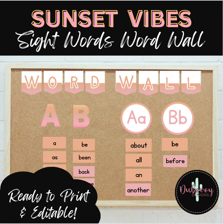 Sight Words Word Wall | Editable | SUNSET VIBES COLLECTION - Etsy