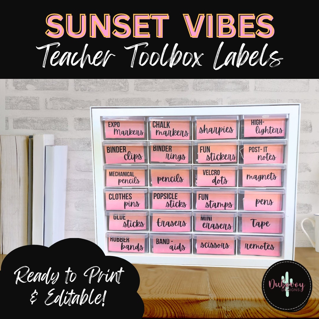 Teacher Toolbox Labels | Editable | SUNSET VIBES COLLECTION - Etsy