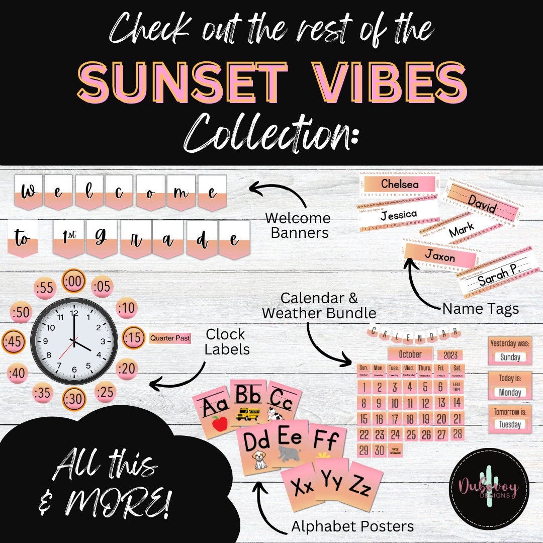 Editable Name Tags for Classroom Desks - SUNSET VIBES COLLECTION - Etsy