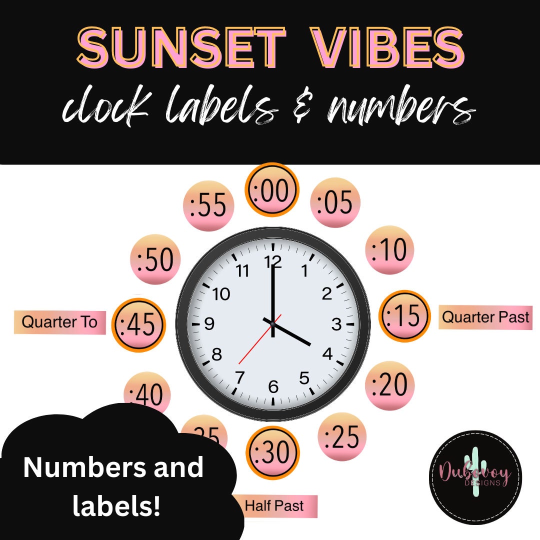 Analog Clock Labels - SUNSET VIBES COLLECTION - Etsy
