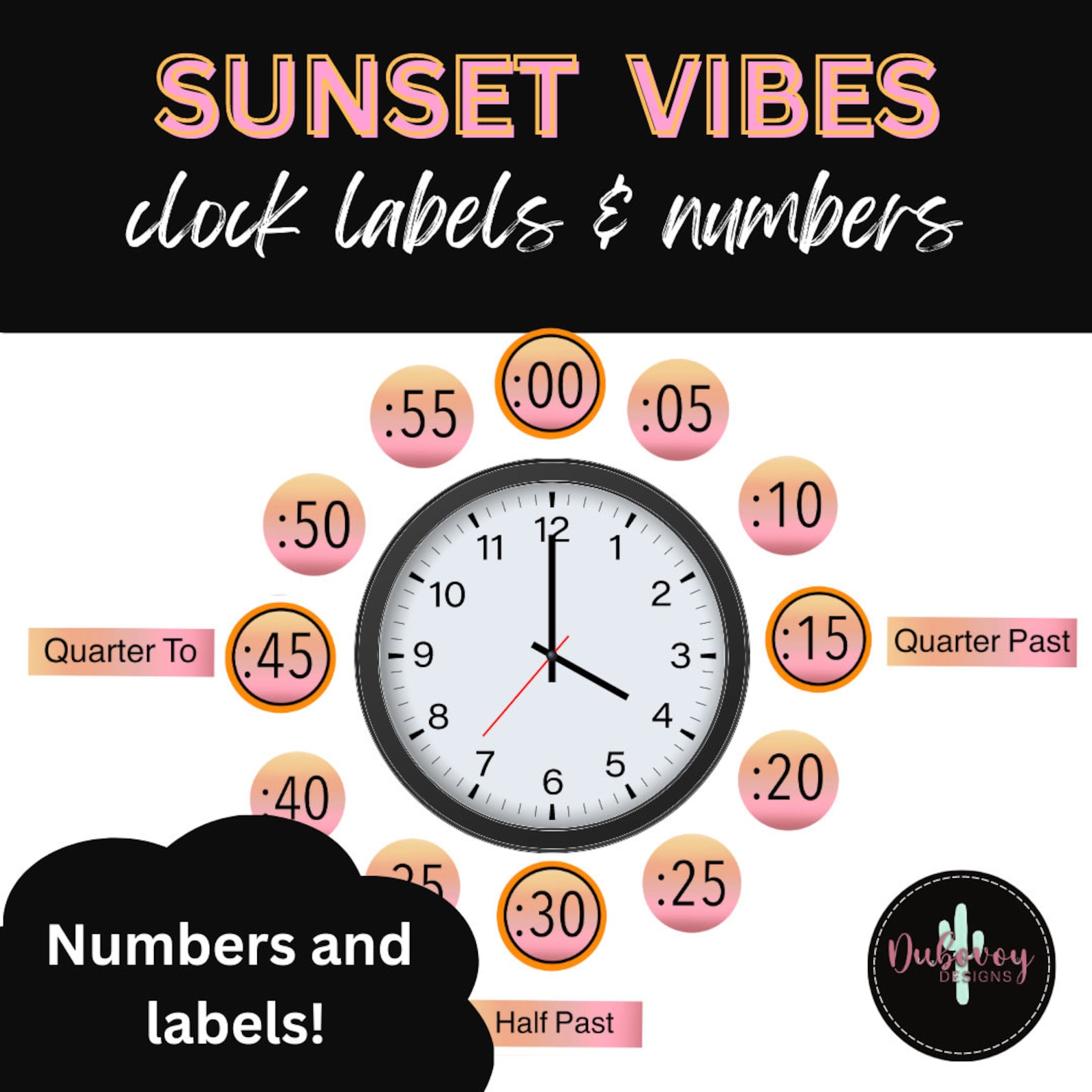 Analog Clock Labels - SUNSET VIBES COLLECTION - Etsy