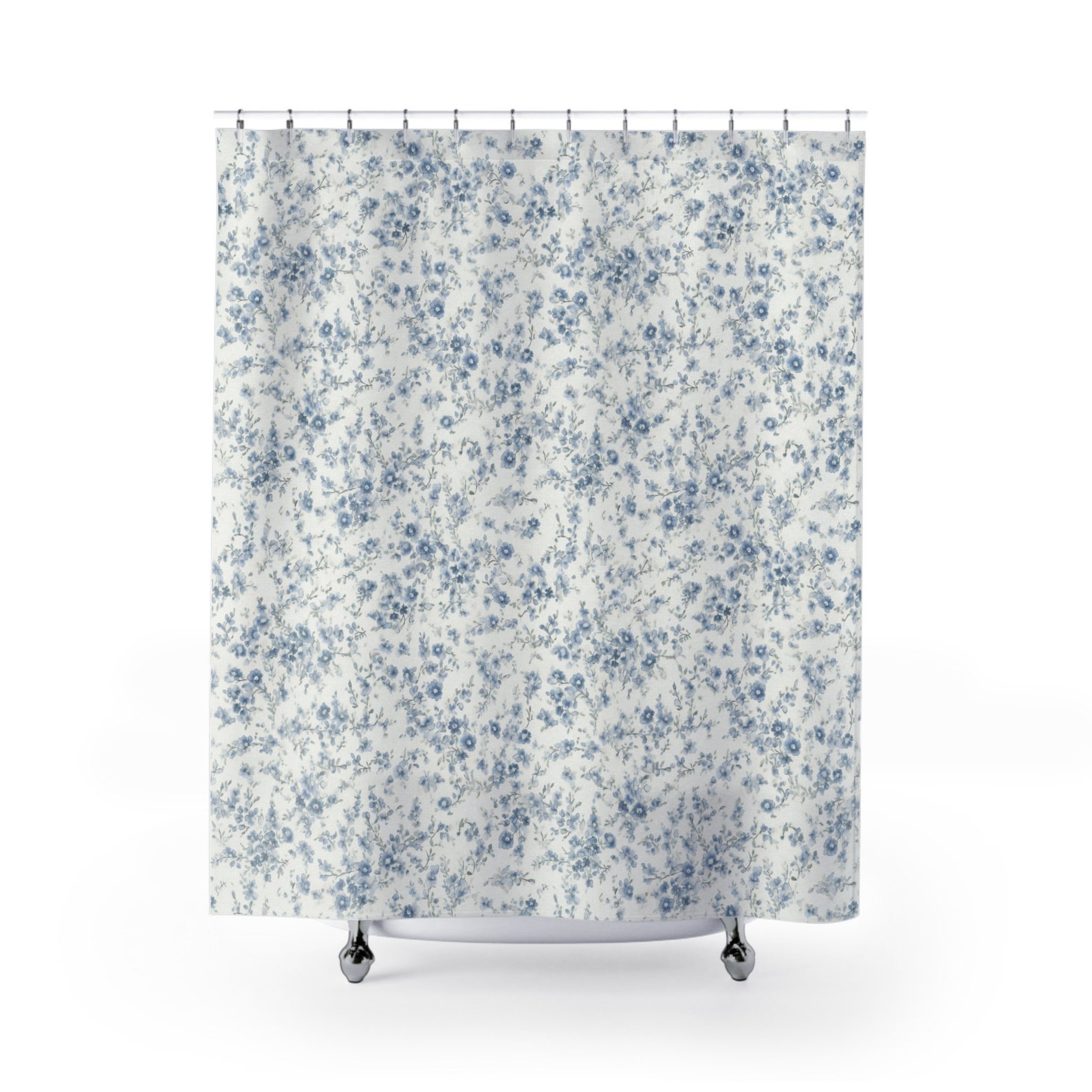 Shabby Chic Shower Curtains Tiny Ditsy Blue Farmhouse Shower Curtain ...