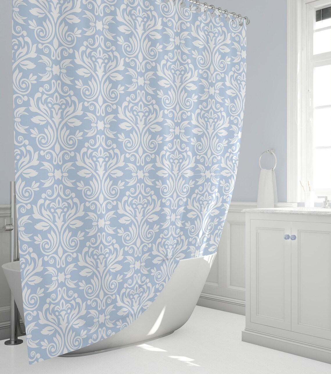 Light Blue French Damask Shower Curtain, Shabby Chic Farmhouse Decor - Etsy