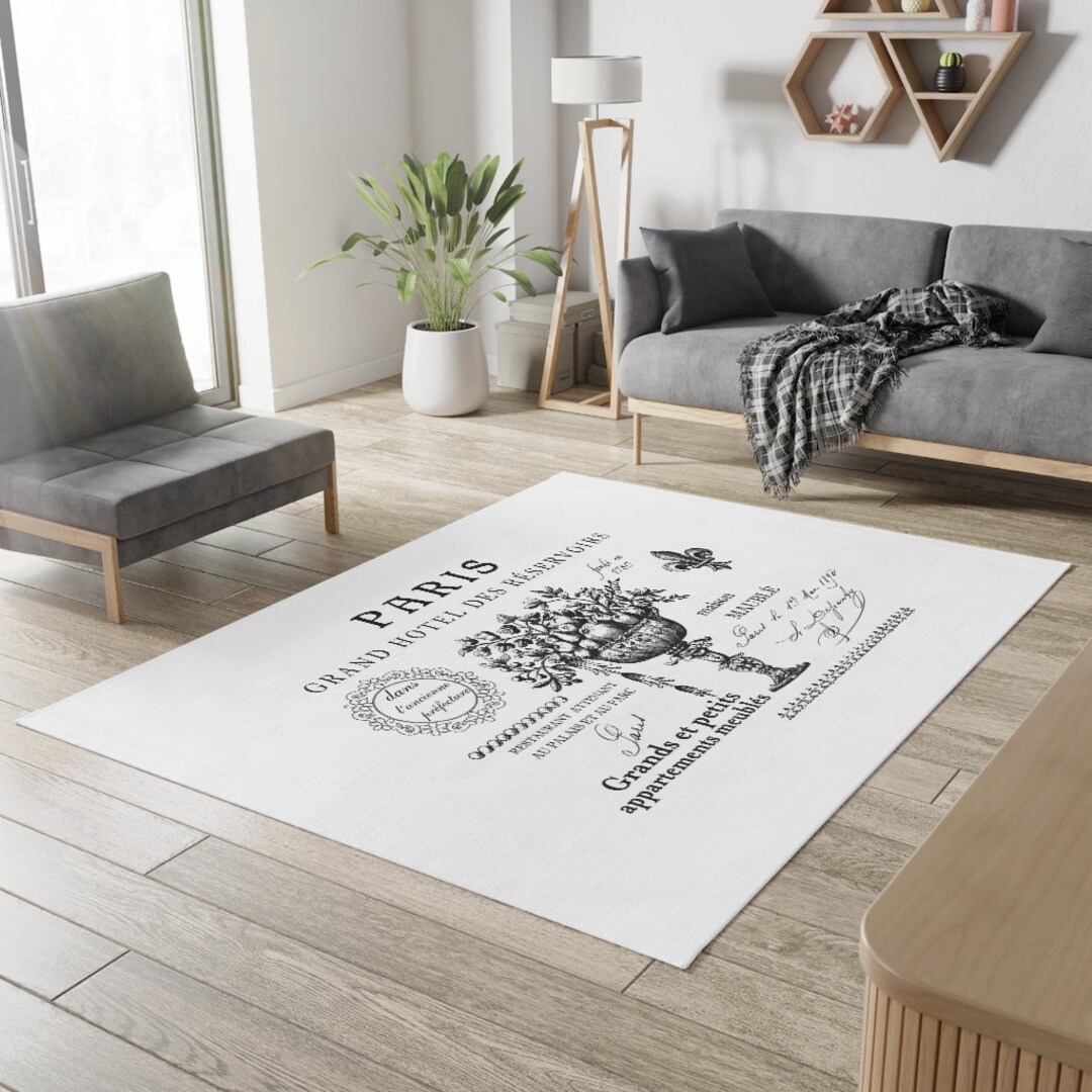 Parisian Hotel Rug White and Black Area Rug French Farmhouse - Etsy