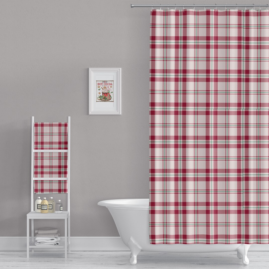 Boho Red Flannel Print Shower Curtains, French Country, Shabby Chic ...
