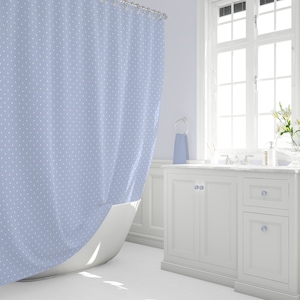 Periwinkle Blue and White Shower Curtains Swiss Dot | Premium Fabric ...