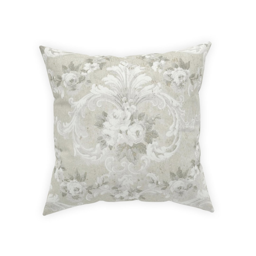French Country Pillow, Ivory and White Floral French Farmhouse, Vintage ...