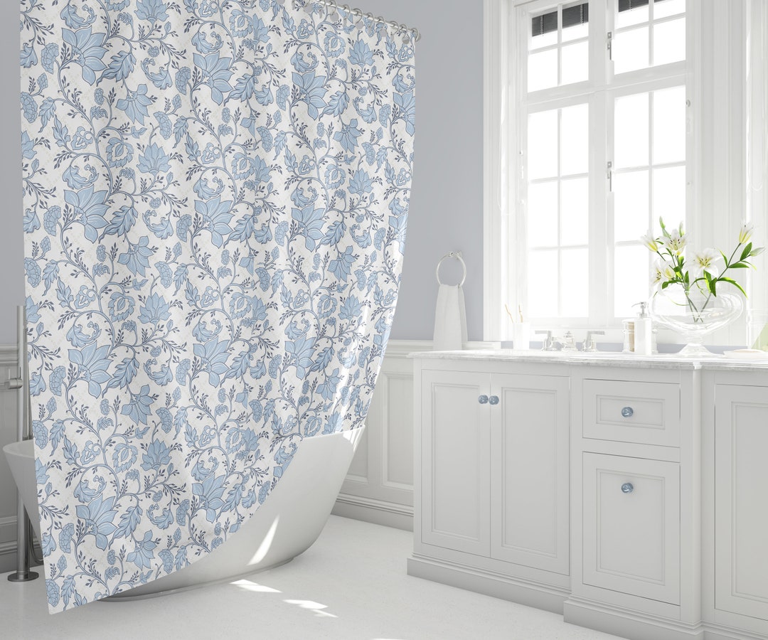 French Watercolor Shower Curtains, Blue| White Shabby Chic Shower ...