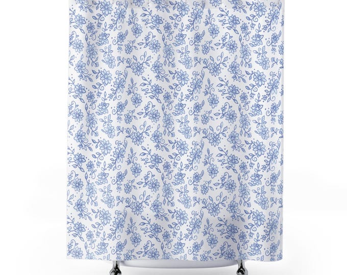Indigo Boho Shower Curtains, Blue Dots, Modern Farmhouse Decor, Cottage ...