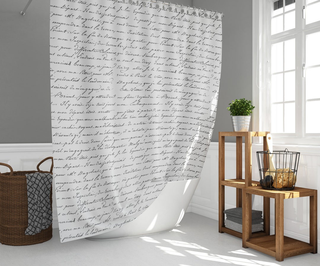 Shower Curtains French Script, Farmhouse Bathroom Decor, Shabby Chic ...