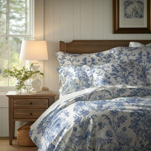 French Blue Floral Toile2 Bedding Set, King ,queen, Full, or Twin,100% ...