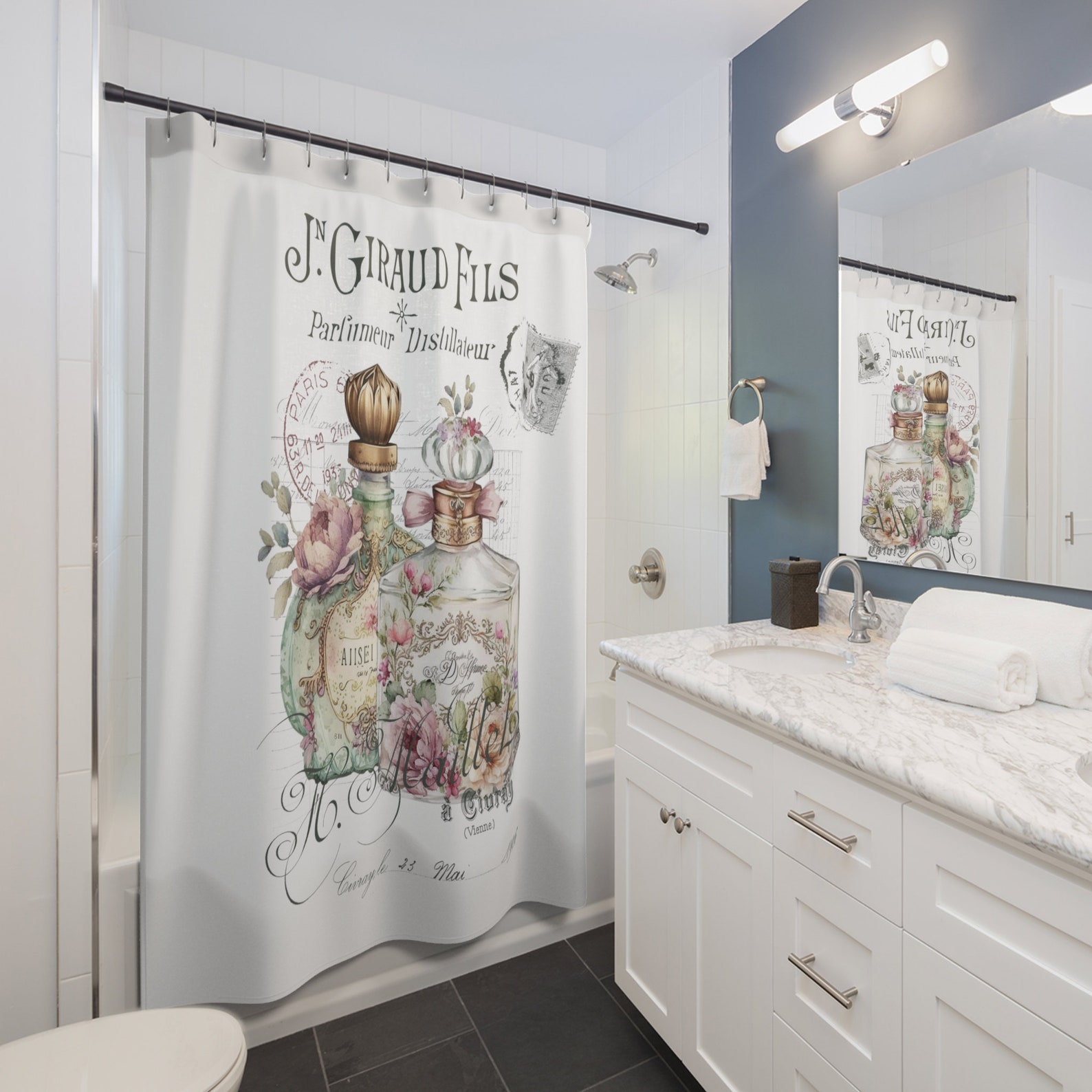 French Shower Curtains, Boudoir Perfume Artwork, Cottage, Boho, Modern ...