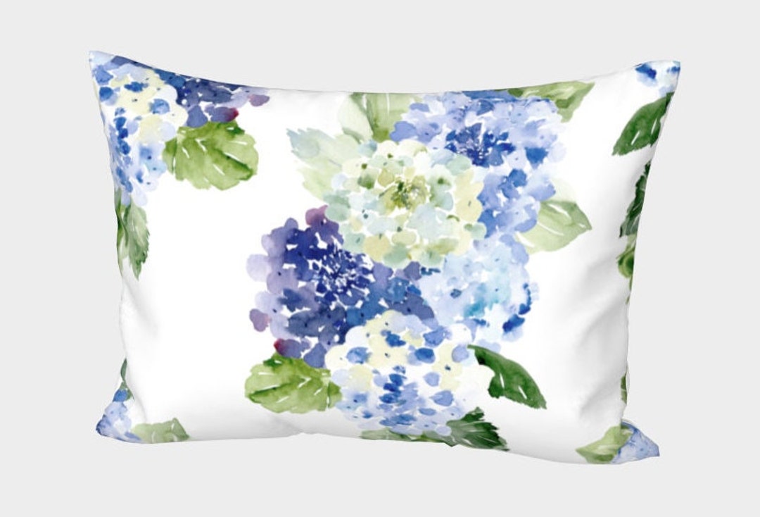 Shabby Chic Blue and White Farmhouse Hydrangea Pillow Sham King ...