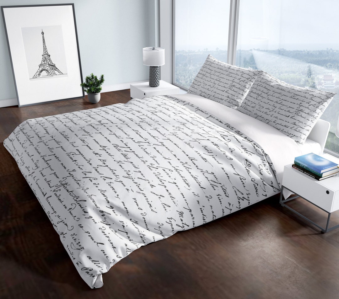 French Country Duvet Cover, Love Letter Script, 100% Cotton Sateen - Etsy