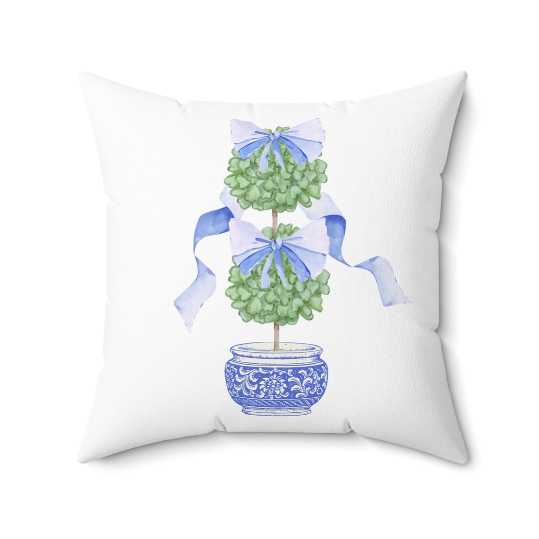 French Chinoiserie Pillow Topiary Square Pillow, Farmhouse, English ...