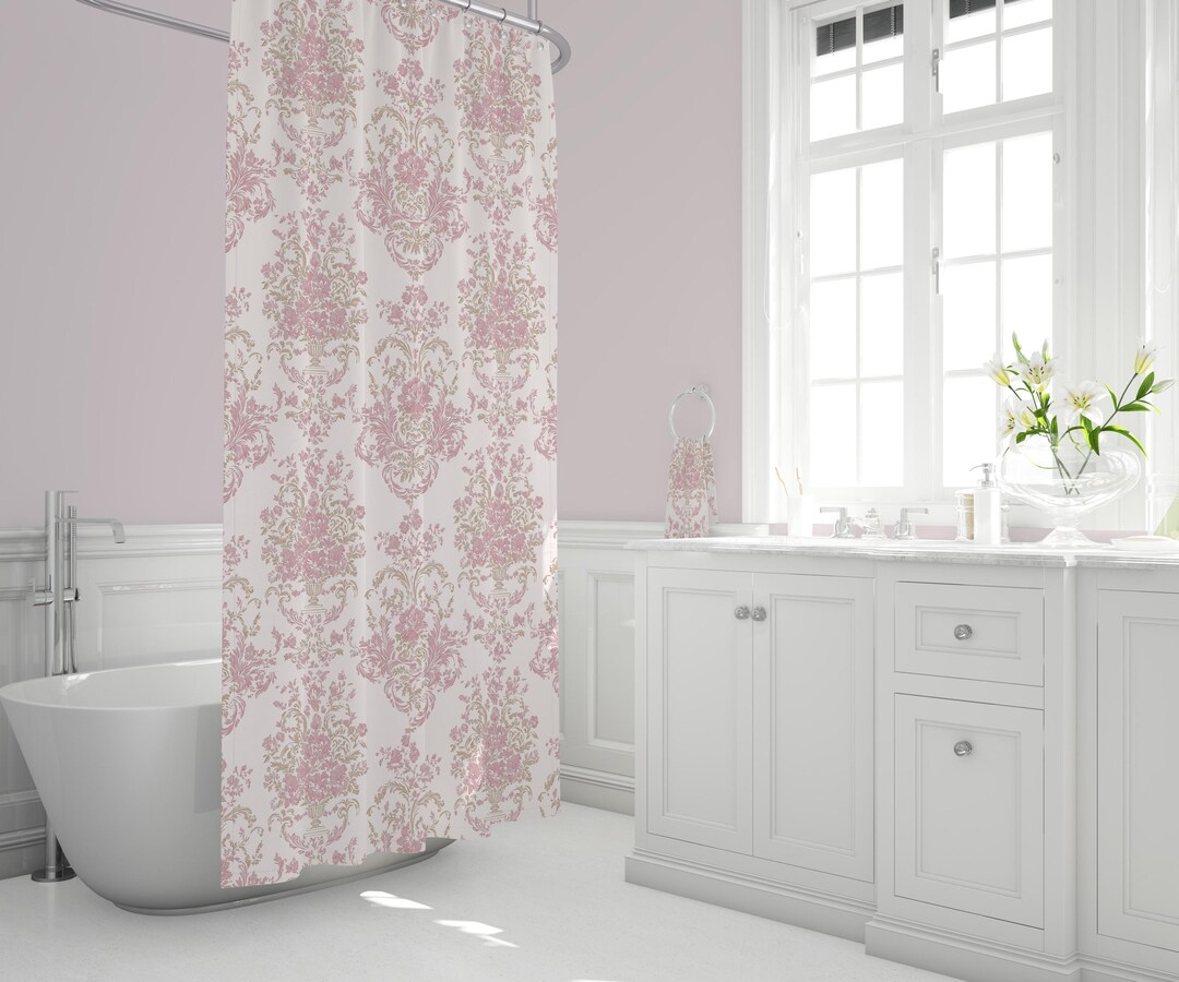 French Farmhouse Shower Curtain, Country Cottage Washroom Decor, Royal ...